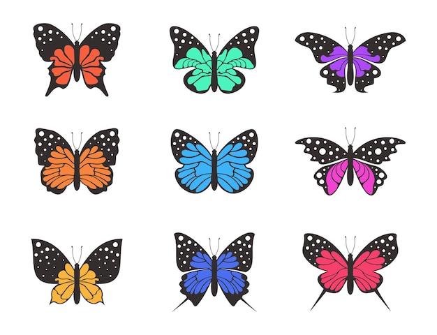 Vibrant Butterfly Illustrations Collection with Polka Dot Wings | Jiffy ...