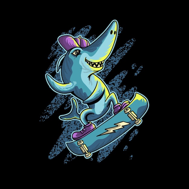 Vibrant Skateboarding Shark in Neon Graffiti Style | Jiffy Designs