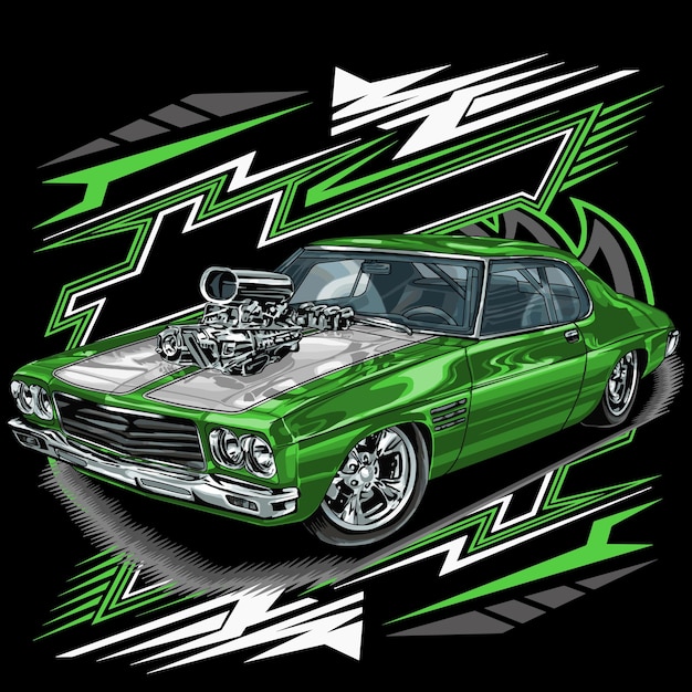 Sleek and Powerful Green Muscle Car with Striking Graphics | Jiffy Designs