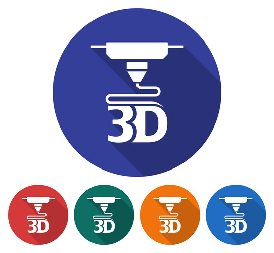 Round Icon Of 3d Printer. Flat Style Illustration With Long Shadow In Five Variants Background ...