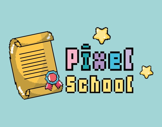 Vibrant Pixel School Diploma with Shining Stars | Jiffy Designs