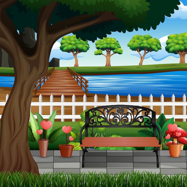 Tranquil Garden Bench Scenery with Ornate Railings | Jiffy Designs