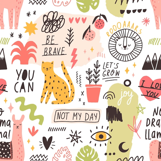 Whimsical Doodle Art Collection with Inspiring Phrases and Playful ...