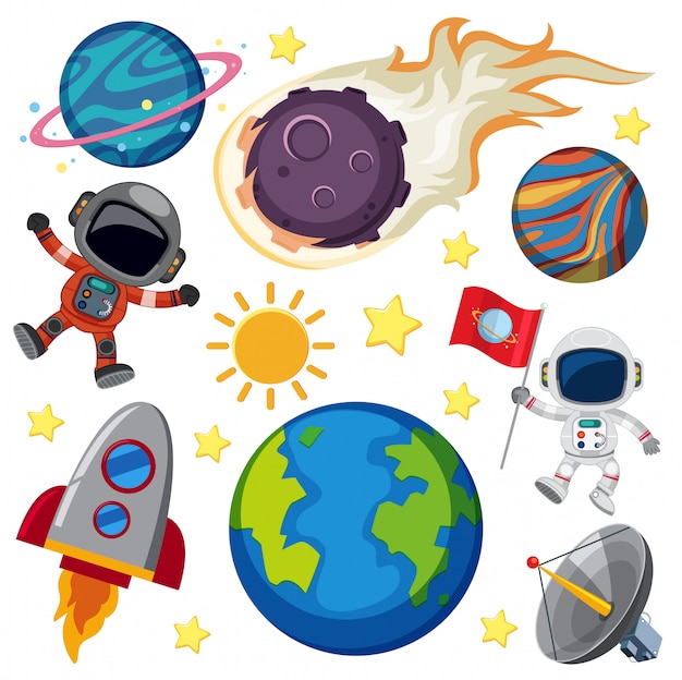 Vibrant Space Exploration Clipart with Planets and Astronaut Elements ...