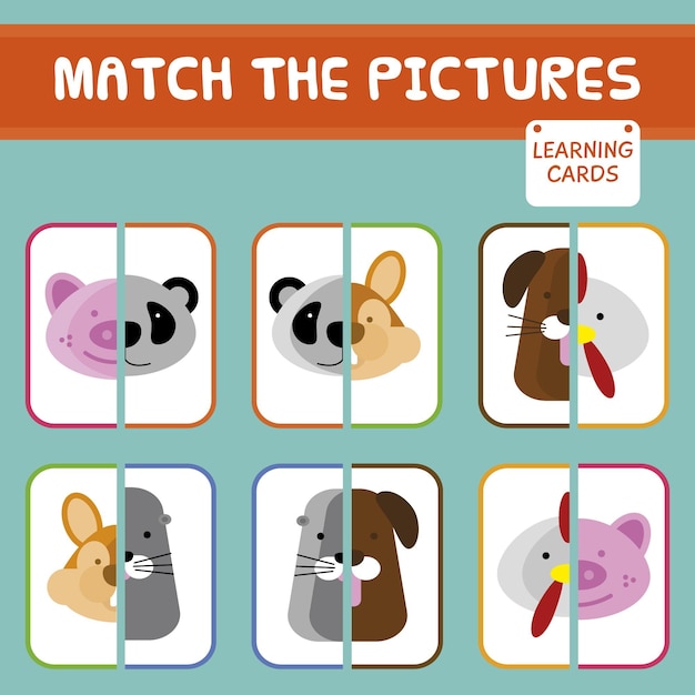 Adorable Animal Faces Collection: Match the Pictures Learning Cards ...