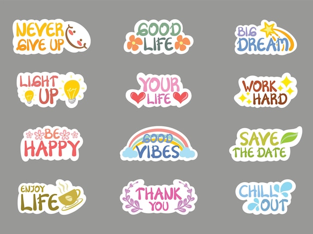 Vibrant Hand-Drawn Motivational Sticker Pack with Uplifting Messages ...