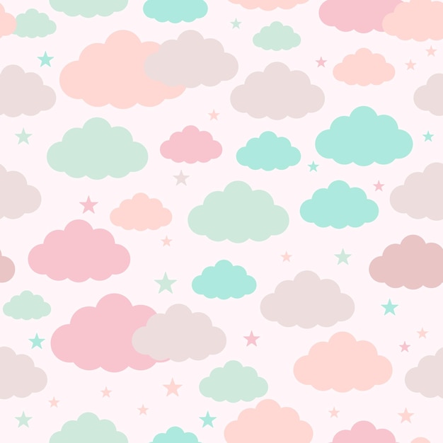 Whimsical Pastel Cloud Pattern with Twinkling Stars | Jiffy Designs