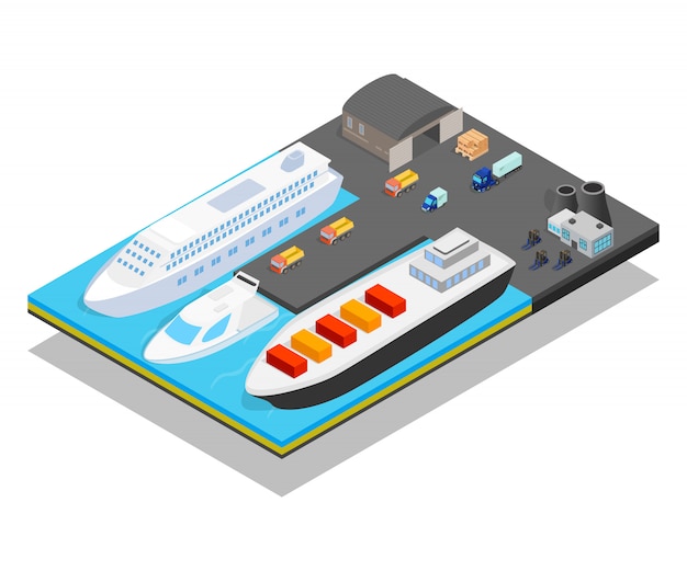 Vibrant Isometric Seaport with Cruise Ship and Cargo Vessels | Jiffy ...
