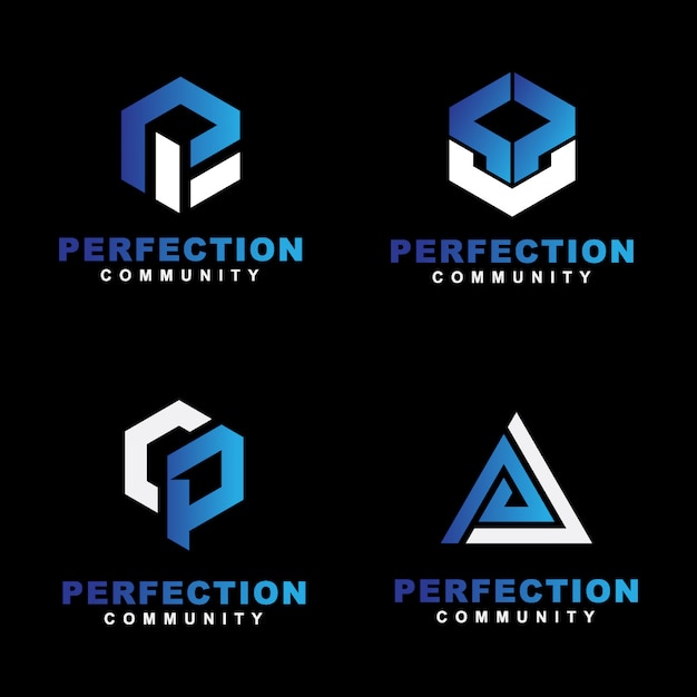 Sleek geometric logos with 'Perfection Community' text in blue | Jiffy ...