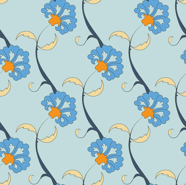 Vibrant Blue Floral Motif with Playful Swirls and Petals | Jiffy Designs