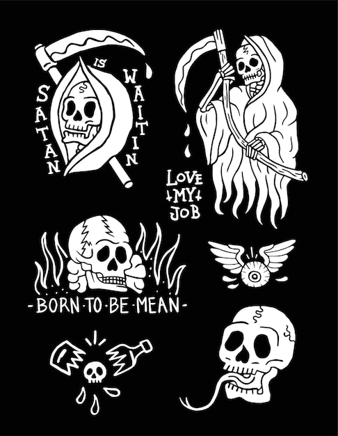Grim Reaper Tattoo Flash Designs with Skulls and Flames | Jiffy Designs