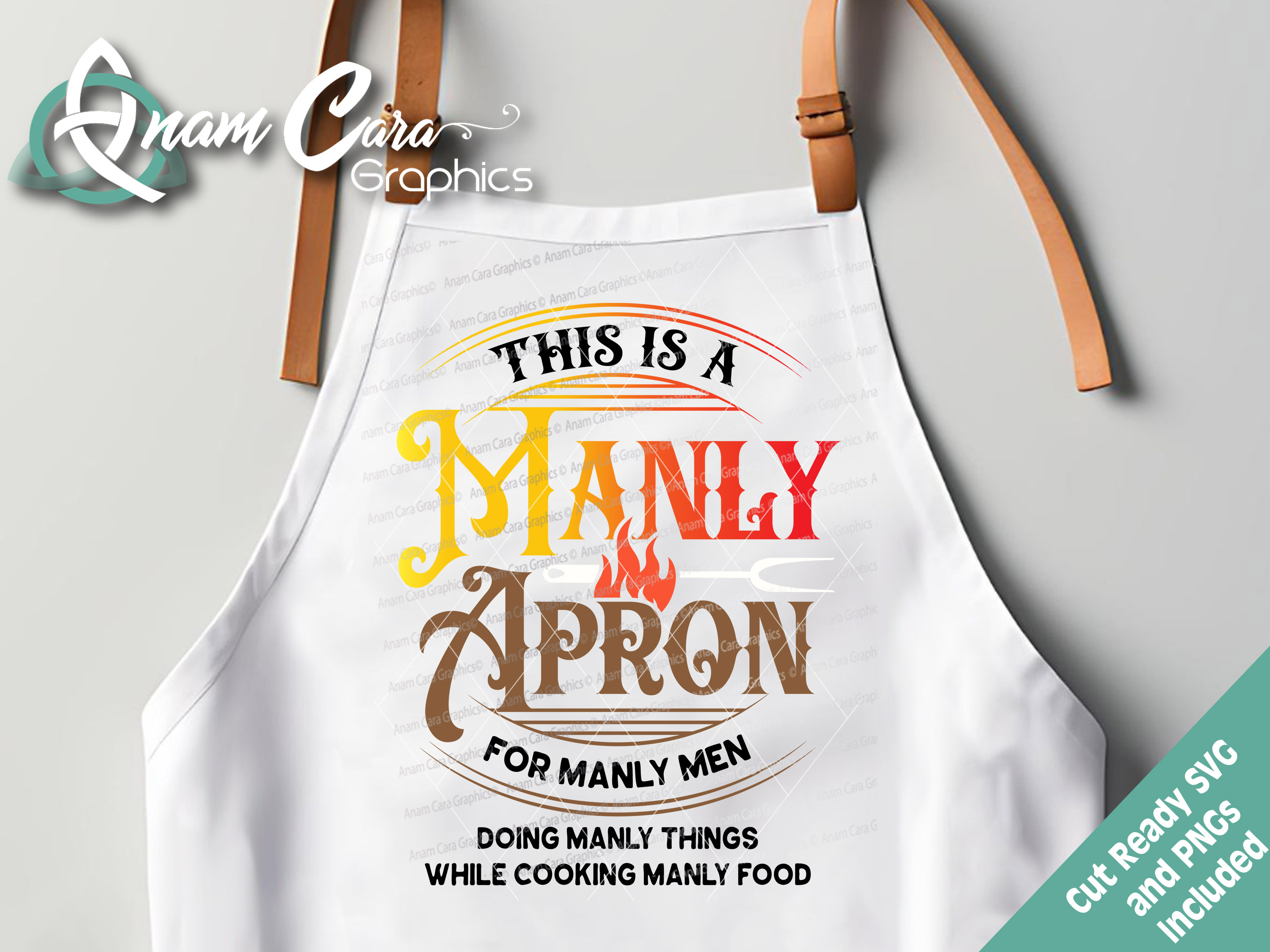 'This Is A Manly Apron' Humorous Typography with Flame Accent | Jiffy ...