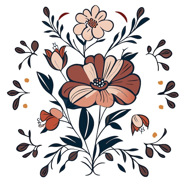Vibrant Floral Motif with Intricate Petals and Leaves | Jiffy Designs