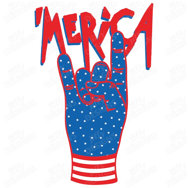 'Merica' Patriotic Hand Gesture with Stars and Stripes | Jiffy Designs