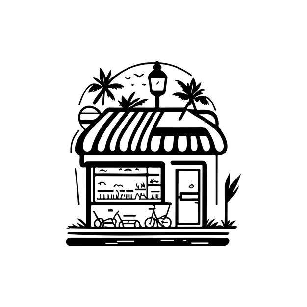 Charming Tropical Storefront with Palm Trees and Lantern | Jiffy Designs