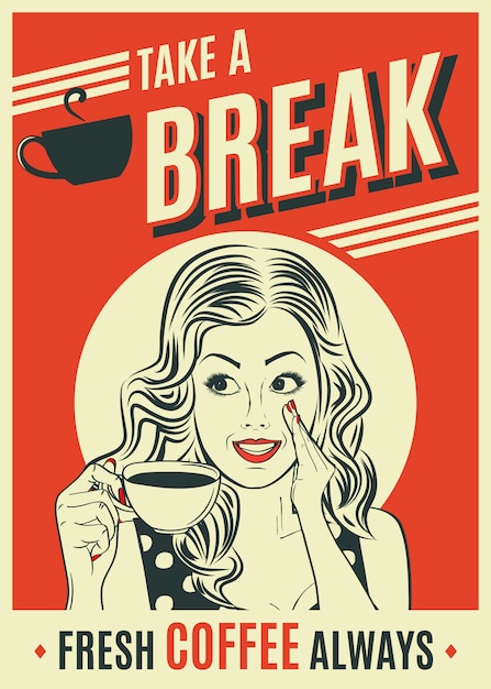 Retro Coffee Break Invitation with Smiling Woman | Jiffy Designs
