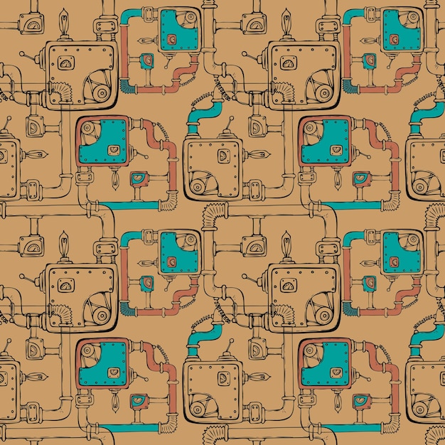 Whimsical Retro-Inspired Mechanical Pattern with Teal Accents | Jiffy ...