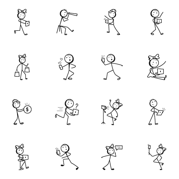 Playful Stick Figure Illustrations in Minimalist Monochrome Style ...