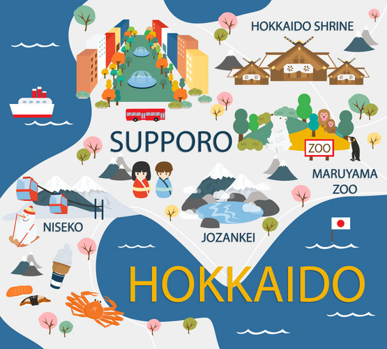 Hokkaido Travel Map In Flat Illustration. | Jiffy Designs