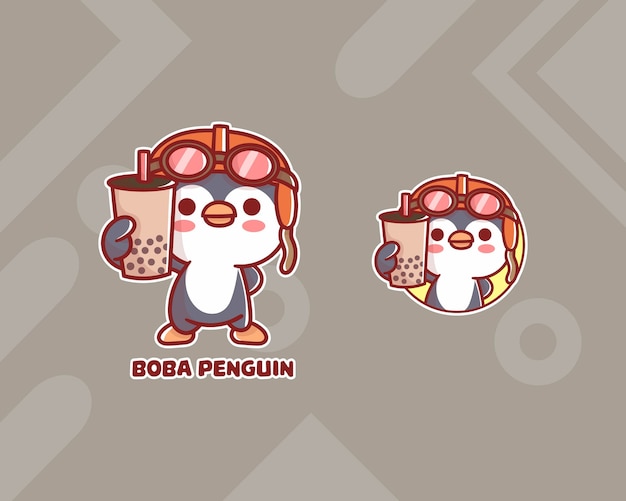 Adorable Boba Penguin Holding Delightful Bubble Tea Drinks | Jiffy Designs