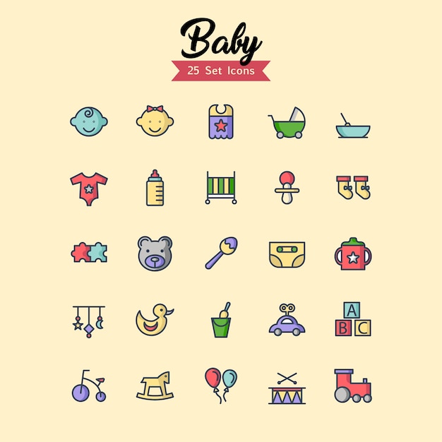 Vibrant Baby Essentials: A Colorful Collection of Nursery Icons | Jiffy ...