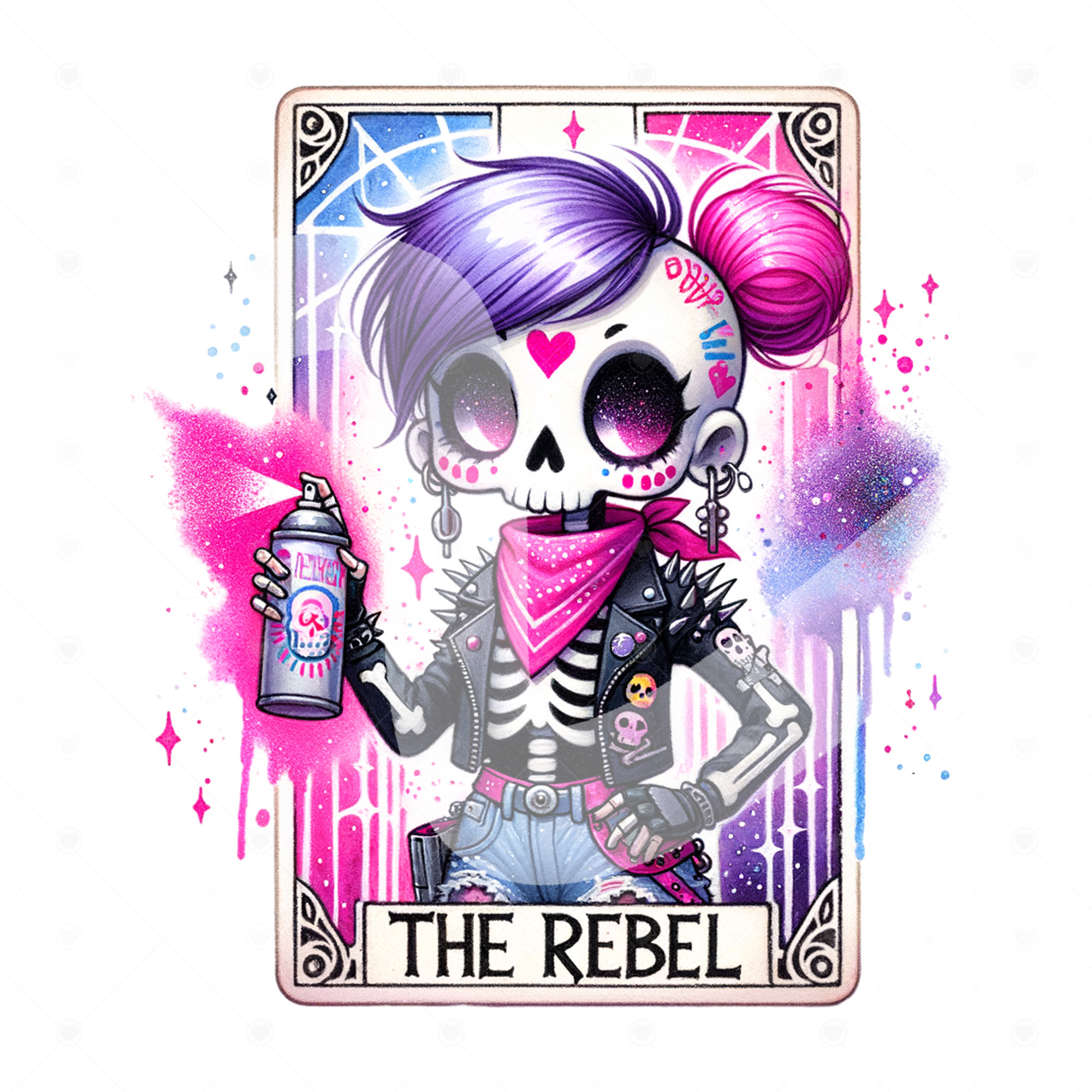 'The Rebel' Punk Skeleton Girl with Vibrant Hair and Spray Can | Jiffy ...