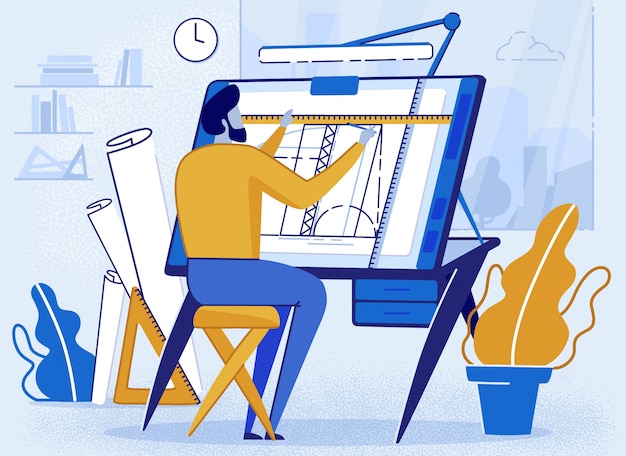 Architect Drafting Blueprint on Desk with Architectural Tools | Jiffy ...