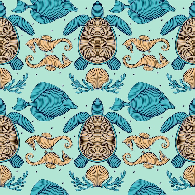 Vibrant Underwater Creatures in Harmonious Aquatic Pattern | Jiffy Designs