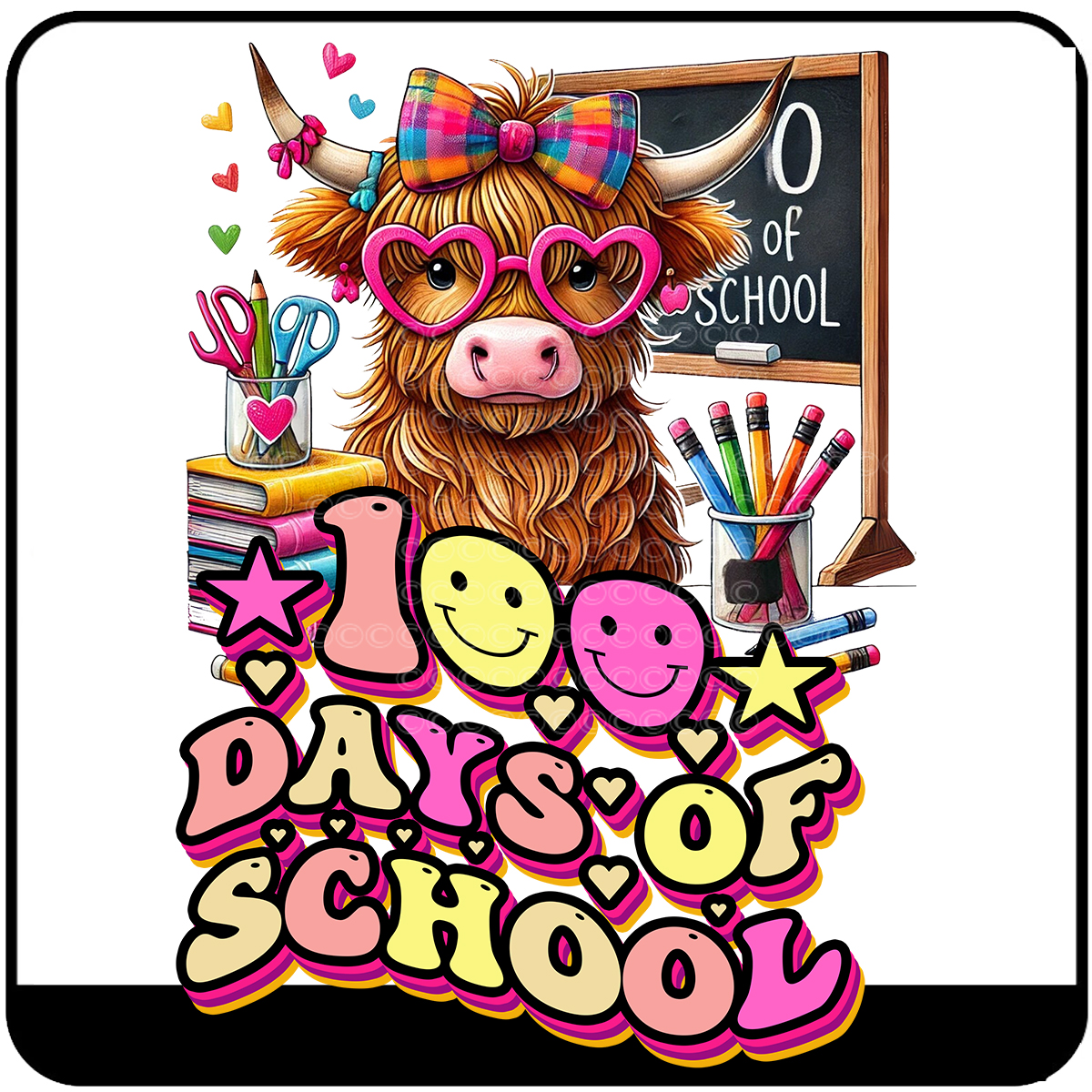 '100 Days of School' Featuring Whimsical Highland Cow and Colorful ...