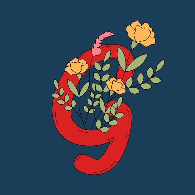 Vibrant Floral Arrangement in Bold Red Numeral 9 Illustration | Jiffy ...