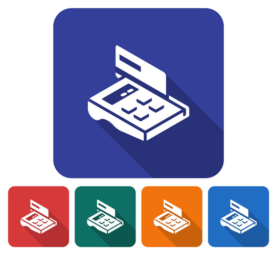 Rounded Square Icon Of Pos-Terminal With Credit Card. Flat Style Illustration With Long Shadow ...