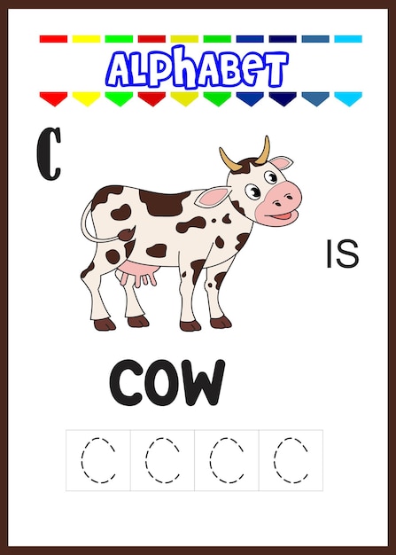 Colorful Alphabet Poster with Adorable Cow Illustration | Jiffy Designs