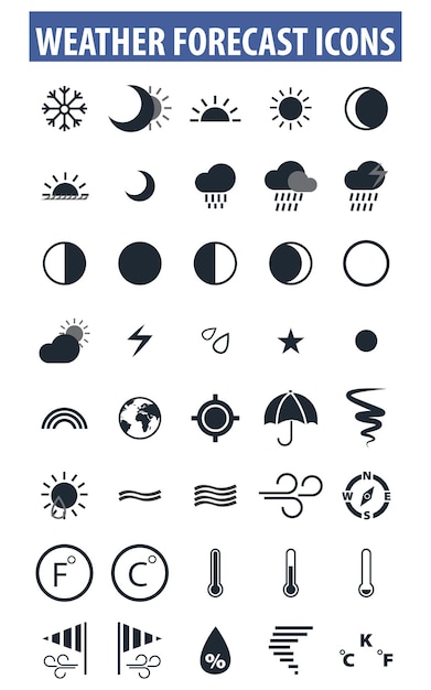 Comprehensive Collection of Weather Forecast Icons with Diverse Symbols ...