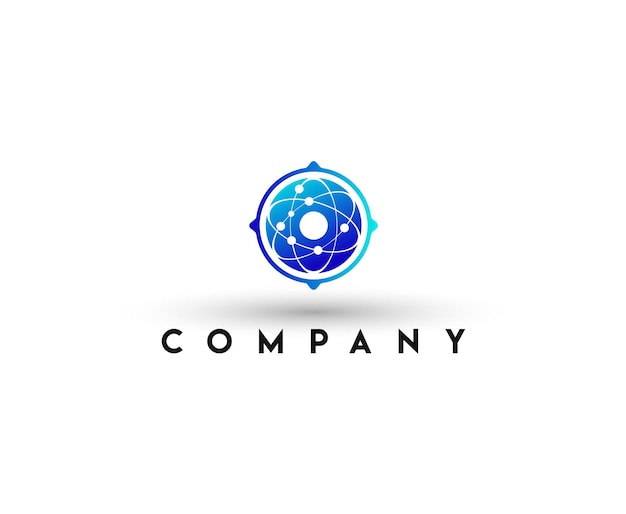 Radiant Atom Symbol in Vibrant Blue Geometric Design | Jiffy Designs