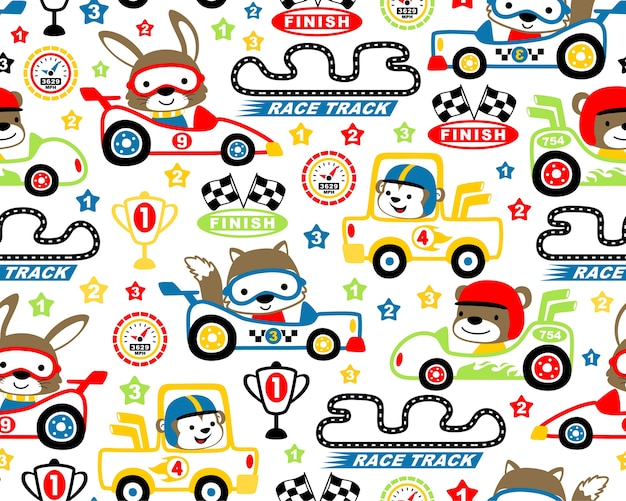 Vibrant Cartoon Race Track Adventure with Adorable Animals | Jiffy Designs