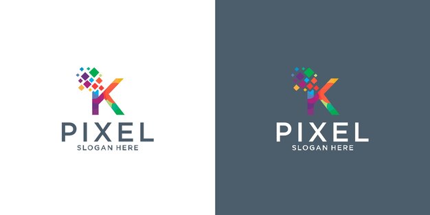 Vibrant Pixel Letter K Logo with Colorful Mosaic Design | Jiffy Designs