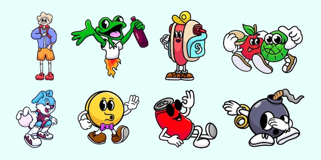 Whimsical Cartoon Characters in Vibrant Colors and Playful Poses ...