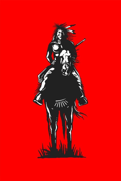 Fierce Native American Warrior Woman on Red Background | Jiffy Designs