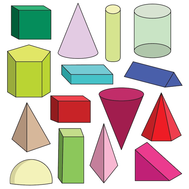 Vibrant Geometric Shapes: Cubes, Cones, and Cylinders in Vivid Hues | Jiffy Designs