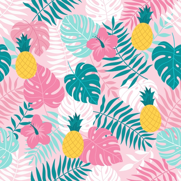 Vibrant Tropical Pineapple and Palm Leaf Pattern | Jiffy Designs
