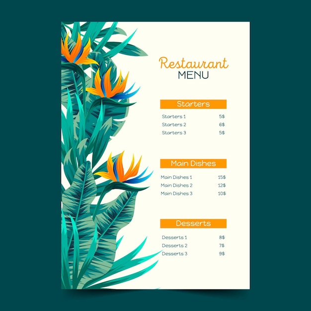 Vibrant Tropical Foliage Restaurant Menu Design | Jiffy Designs