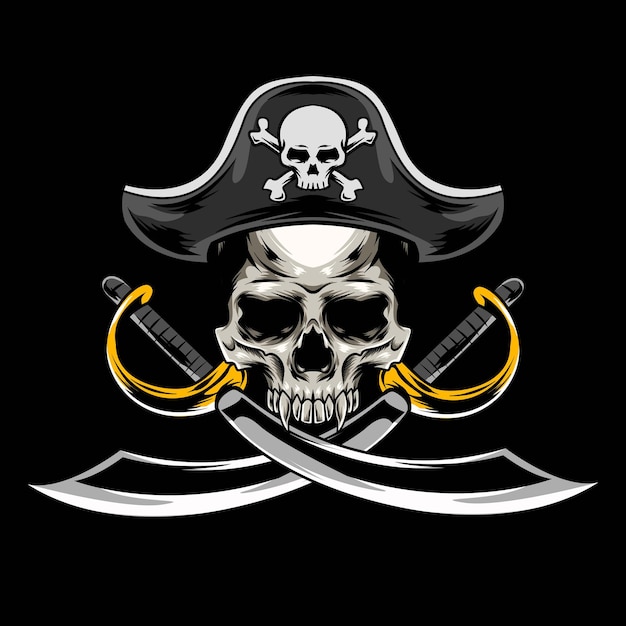 Menacing Pirate Skull with Crossed Swords and Hooks | Jiffy Designs