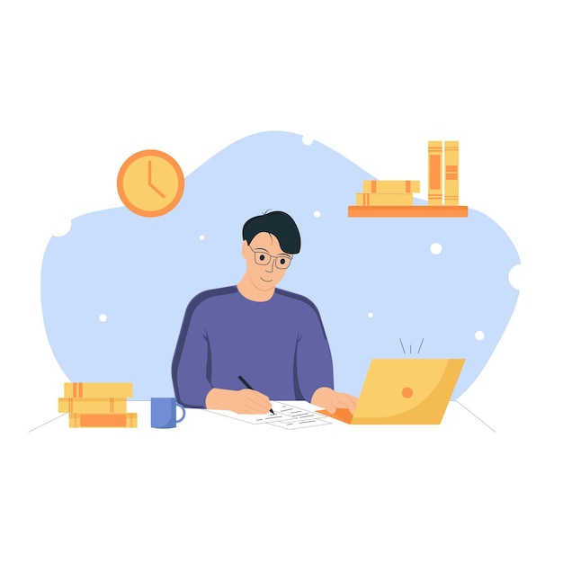 Focused Student Studying at Desk with Books and Clock | Jiffy Designs