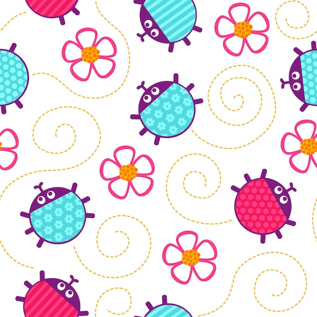 Whimsical Ladybug Garden: Vibrant Floral Pattern | Jiffy Designs