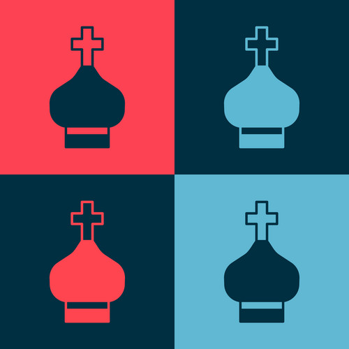 Pop Art Christian Church Tower Icon Isolated On Color Background ...