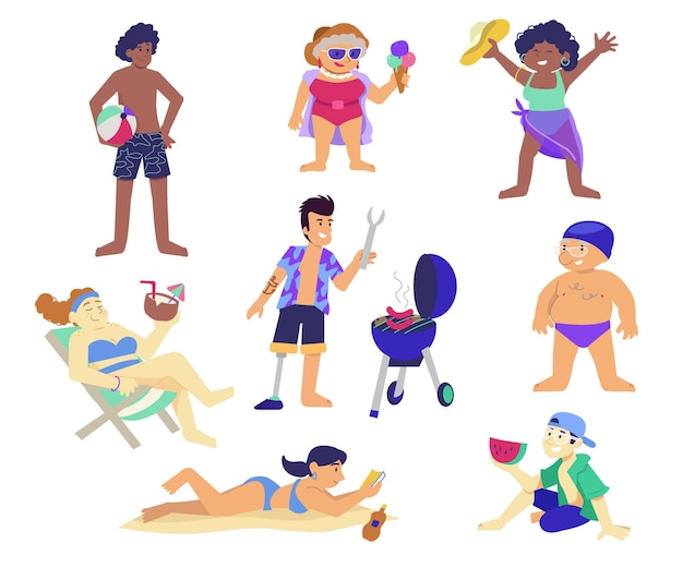 Vibrant Beach-Themed Collection of Diverse Characters and Accessories ...