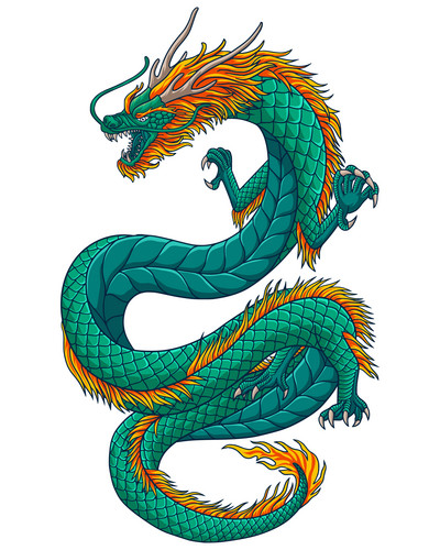 Aggressive Japanese Fantasy Dragon Concept In Vintage Monochrome Style ...