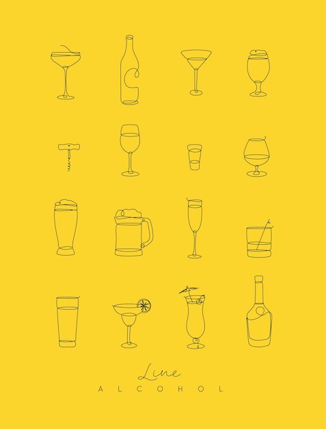 Diverse Cocktail and Beverage Icons in Minimalist Line Art | Jiffy Designs
