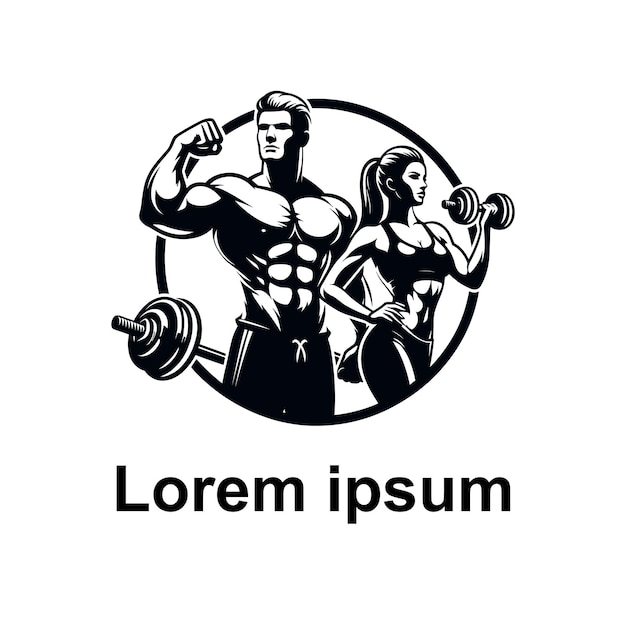Muscular Fitness Duo Lifting Weights in Stylized Emblem | Jiffy Designs