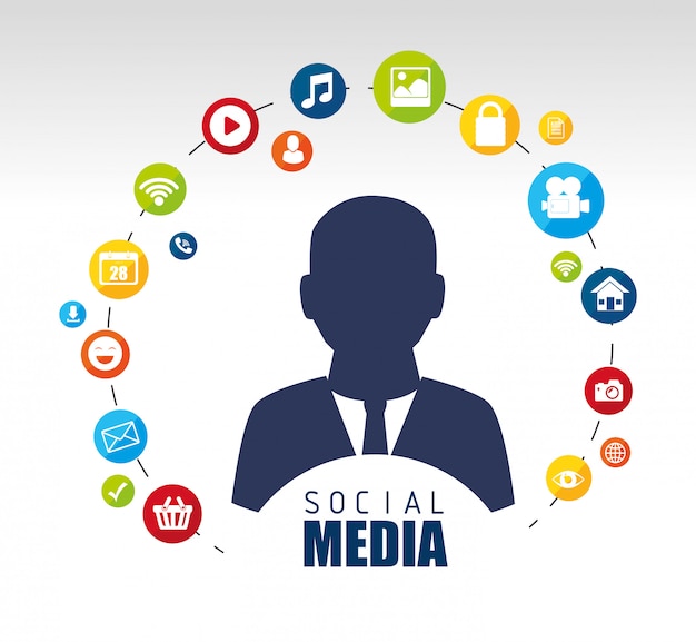 Vibrant Social Media Icons Surrounding Silhouetted Figure Illustration ...